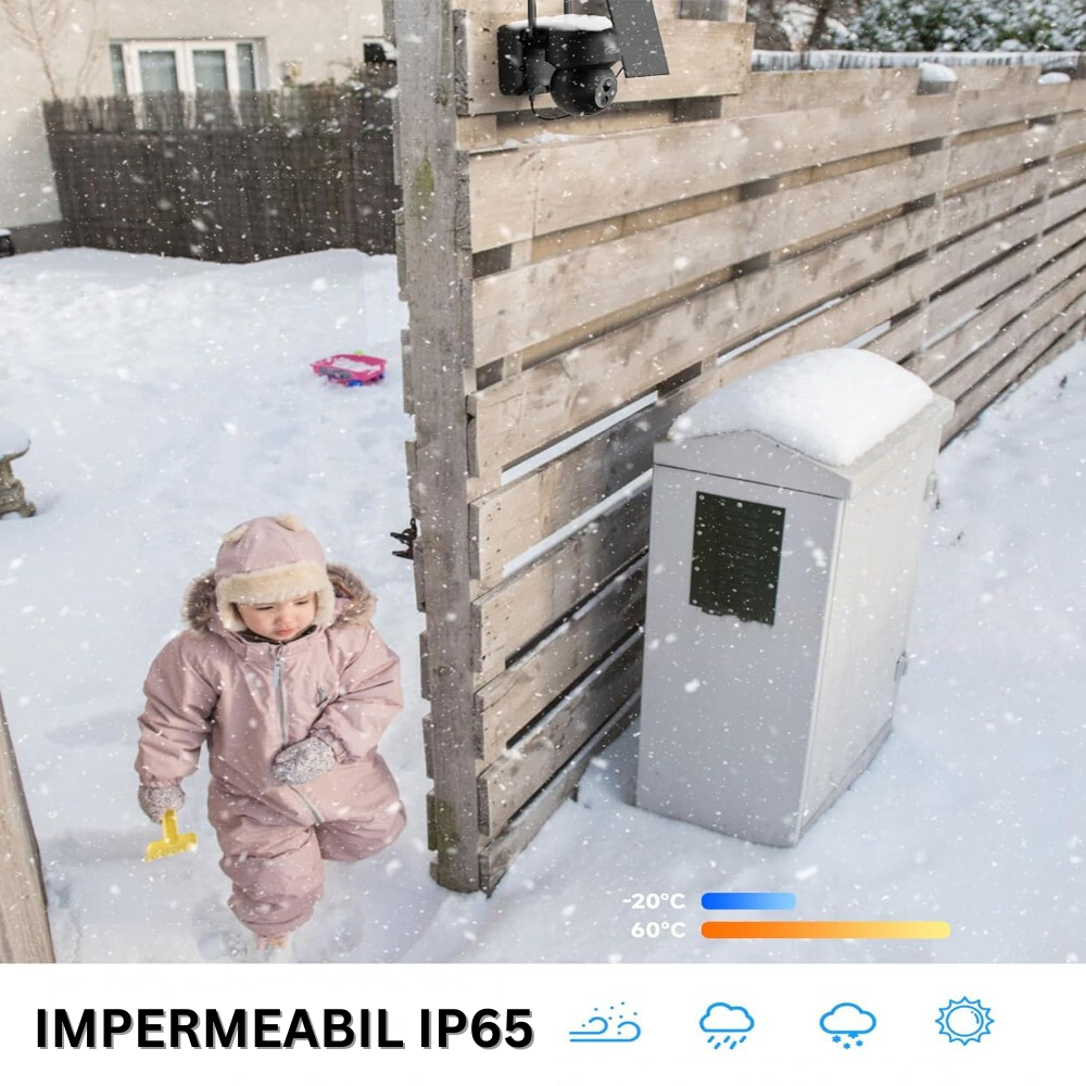 Camera de Supraveghere WIFI cu Panou Solar, 2K QHD, 3MP, Unghi 360°, N ...