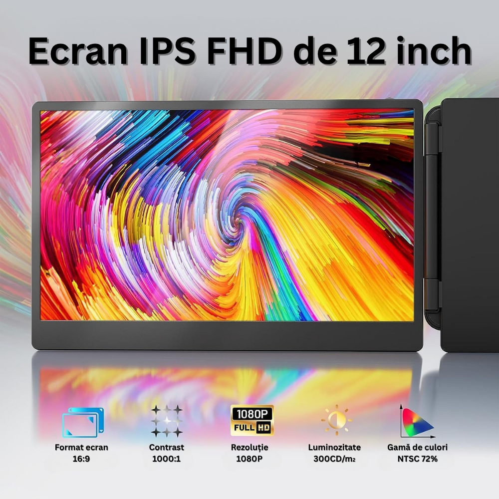 Monitor Extensibil Dublu Laptop 13-16.5 inch, Ecran 12 inch IPS Full H ...