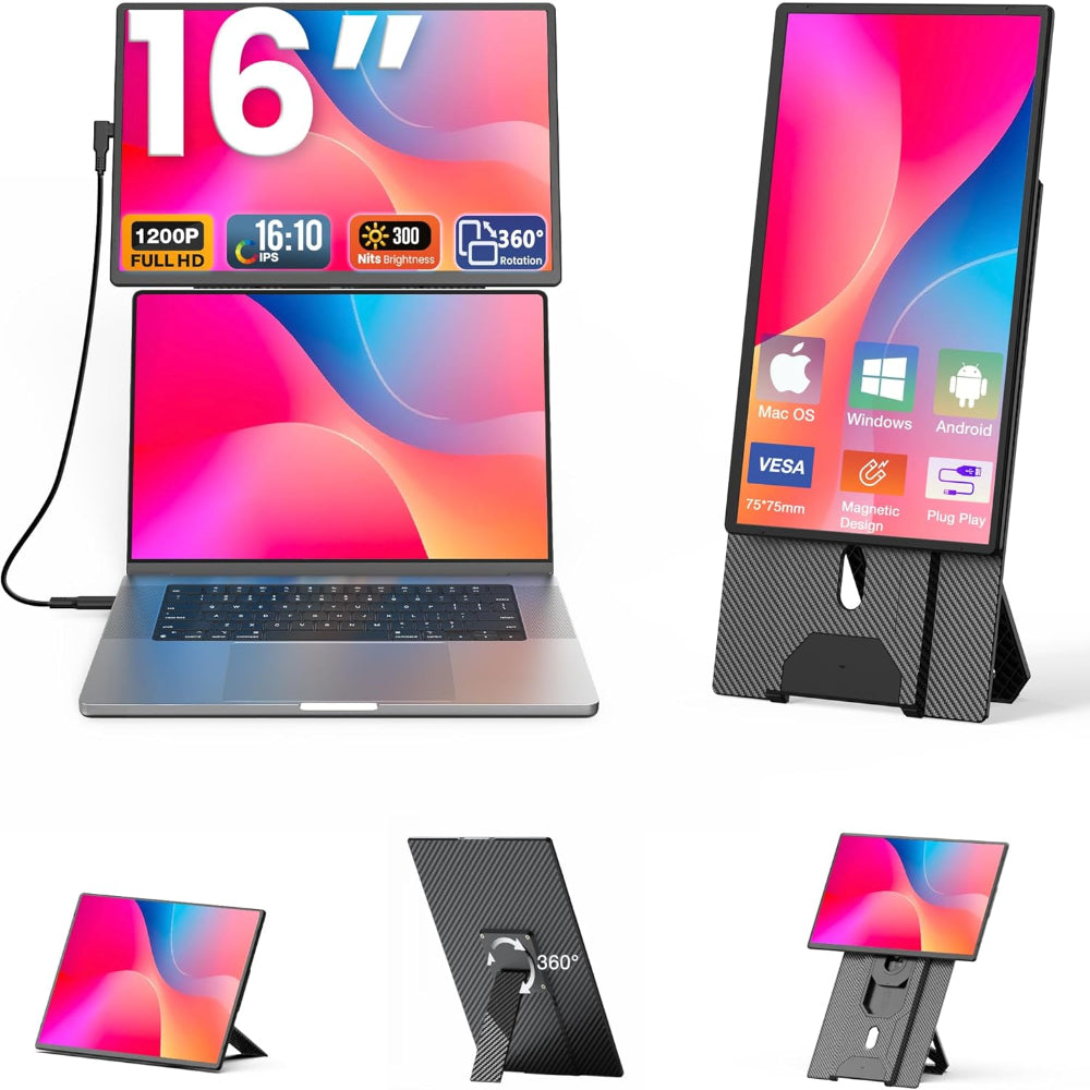 Monitor Extensibil Dublu Laptop, Ecran 16" IPS Full HD 1200P, USB-C, P ...