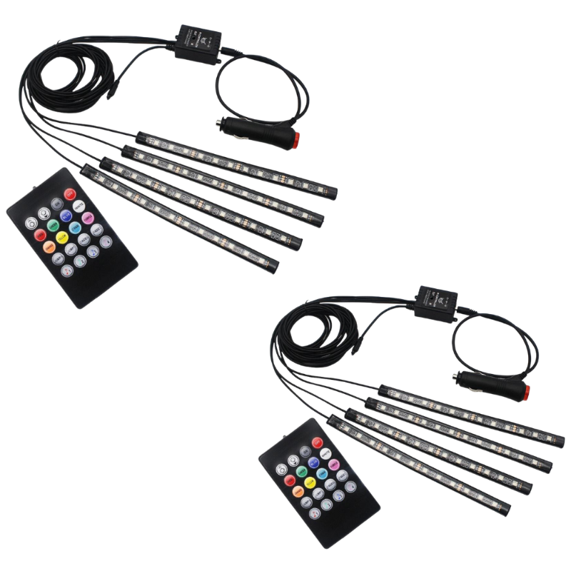 Set 2 x Iluminare Ambientala Auto Banda LED RGB, Interior Masina, 4 Be ...